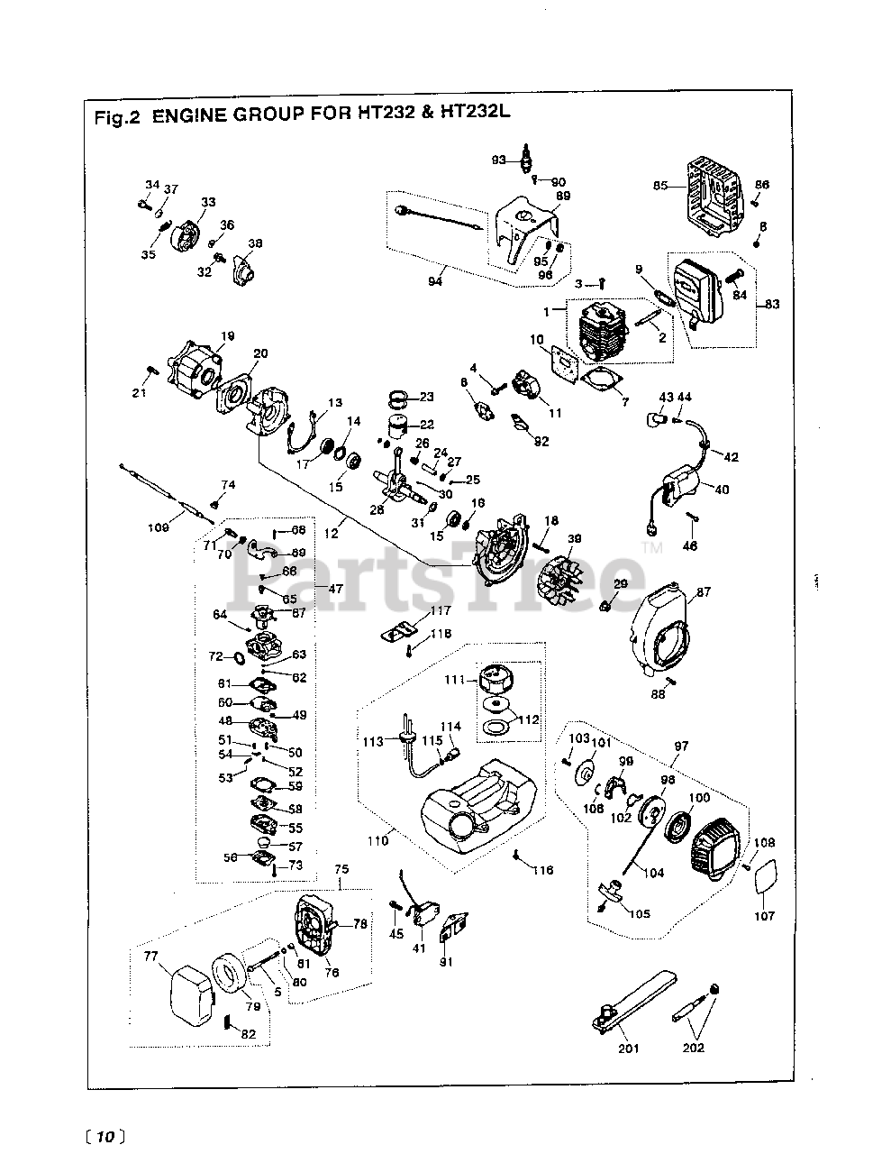 RedMax HT 232 - RedMax Hedge Trimmer (1992-12) 010 - ENGINE GROUP Parts ...