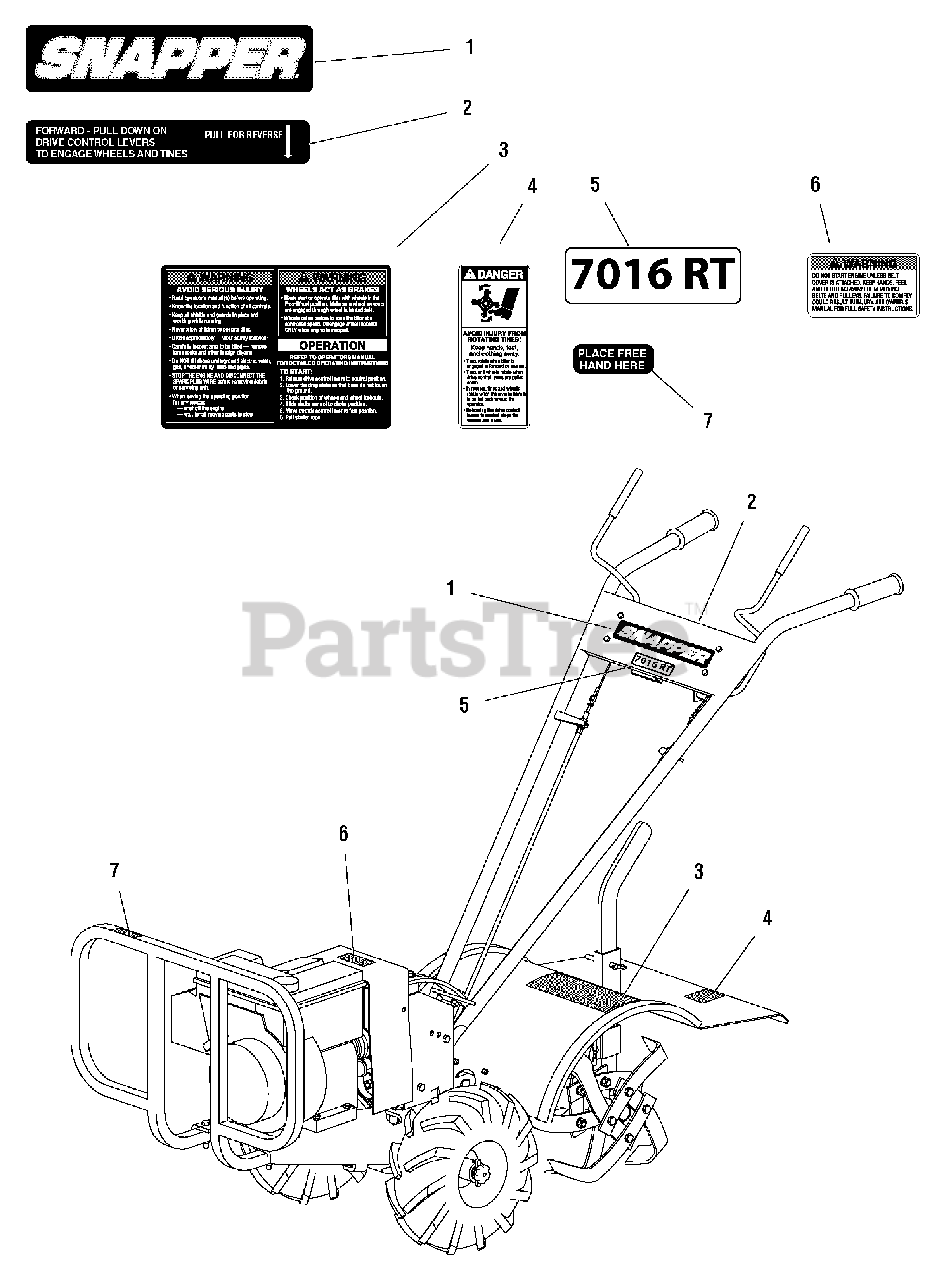Snapper 7016RT (7800053) - Snapper 16" Rear-Tine Tiller, 7hp Decals ...