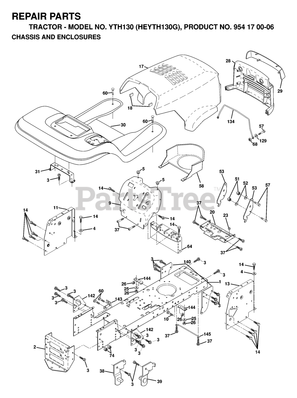 Husqvarna YTH 130 (954170006-G) - Husqvarna Yard Tractor (1998-12) CHASSIS & ENCLOSURES Parts ...