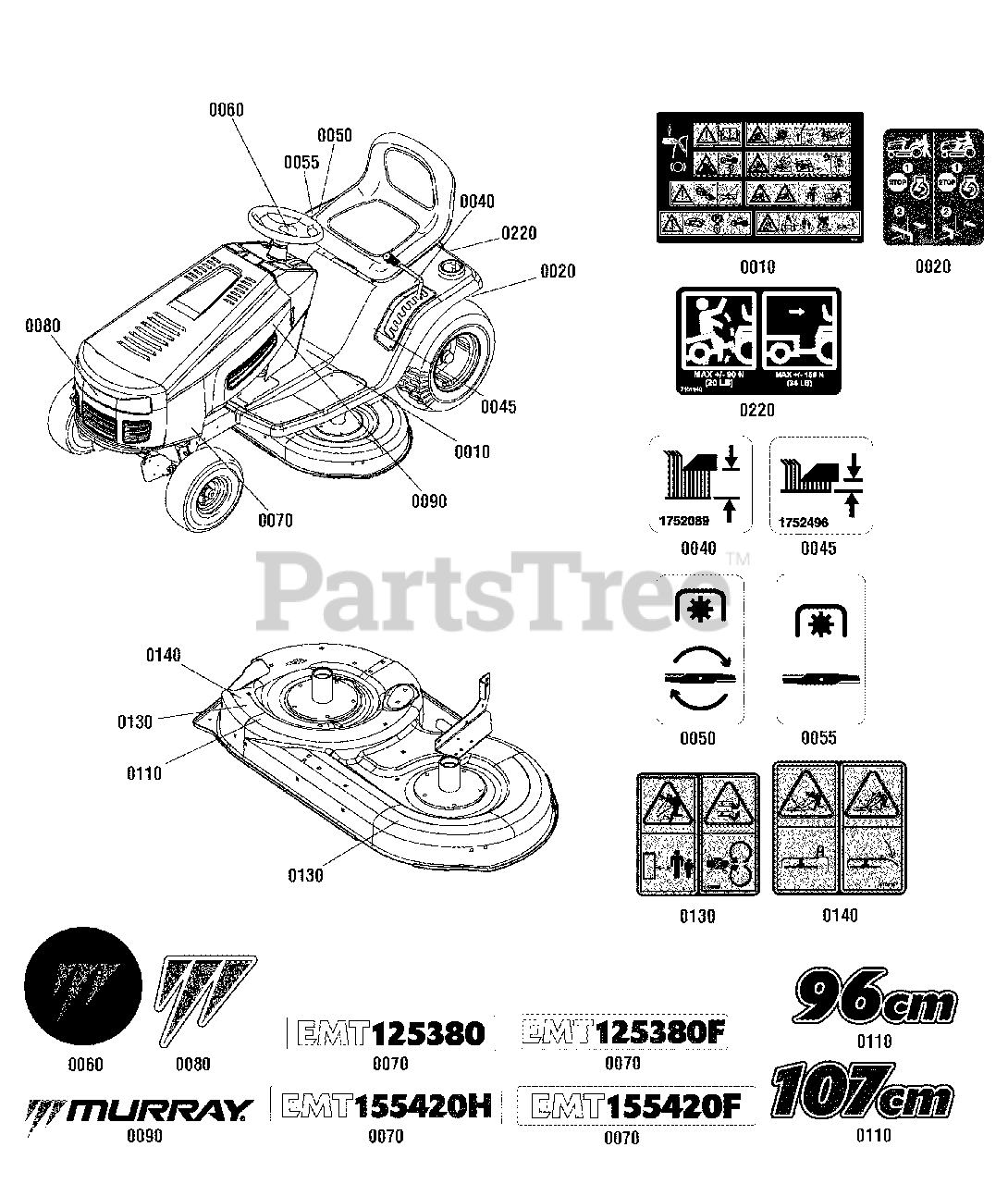 Murray EMT 125380 (2690936) - Murray 38" Side Discharge Lawn Tractor ...