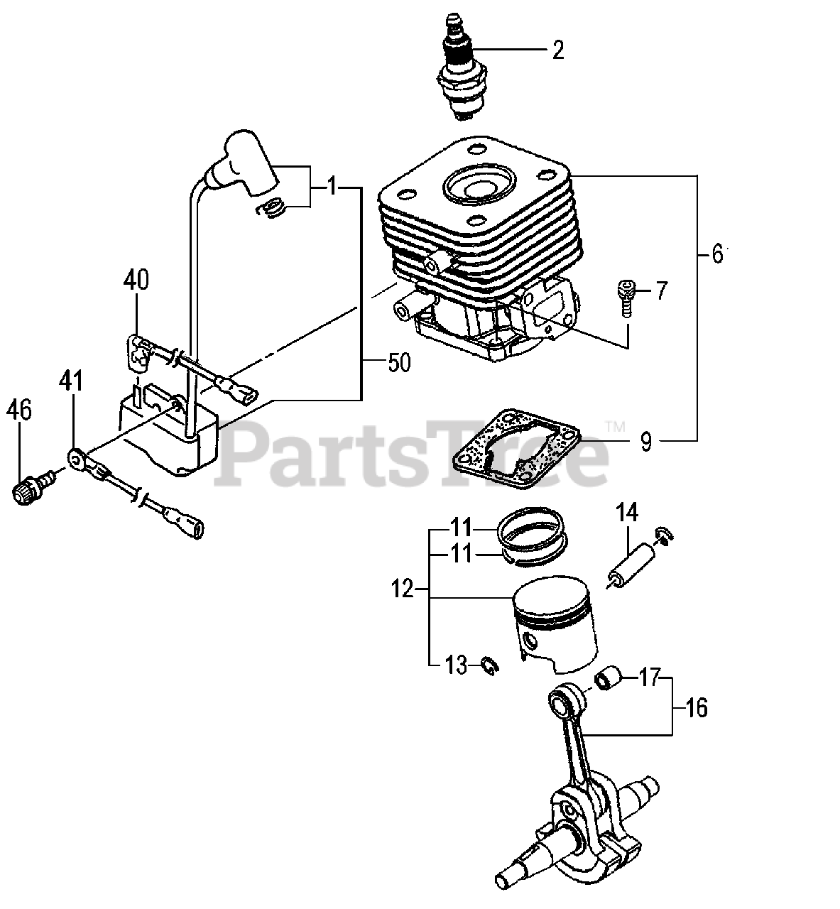 Tanaka TBC-280 - Tanaka String Trimmer Cylinder, Piston, Crankshaft ...