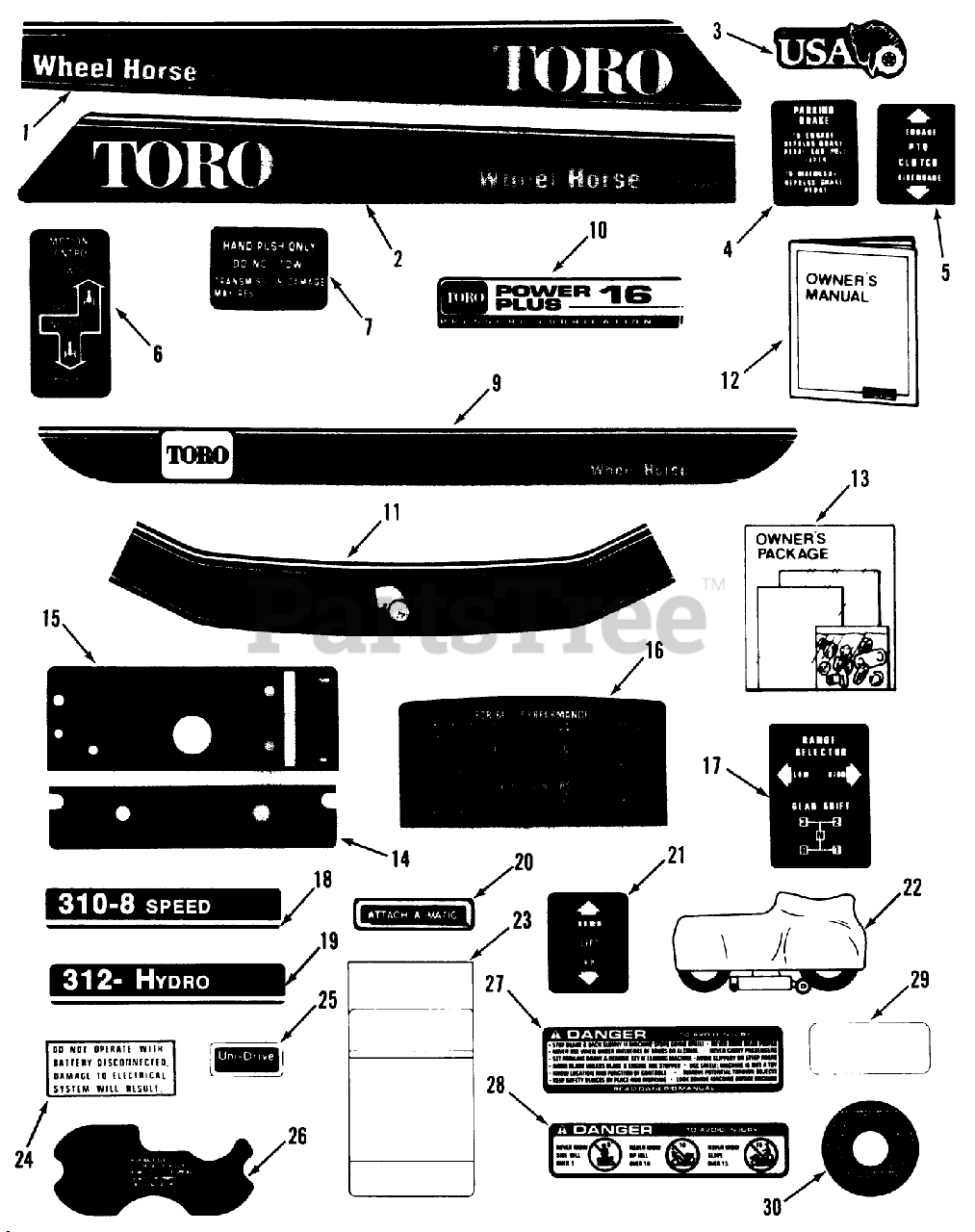 Toro 31-16O802 (416-8) - Toro Garden Tractor (1990) Decals Parts Lookup ...