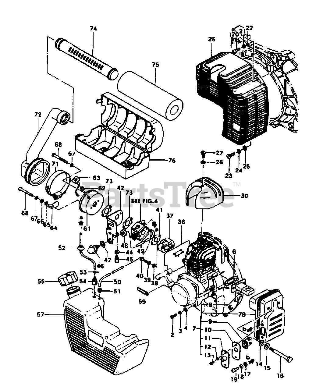 Tanaka TBL-455 - Tanaka Backpack Blower Engine, Muffler, Air Cleaner ...
