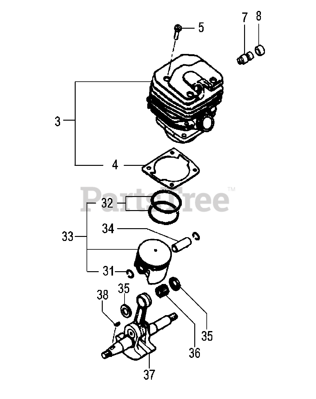 Tanaka ECV-5601 - Tanaka Chainsaw Cylinder, Piston, Crankshaft Parts ...