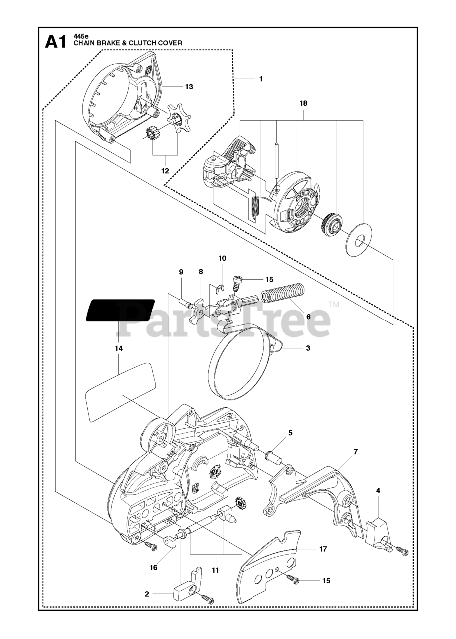 Husqvarna 445 e - Husqvarna Chainsaw CHAIN BRAKE & CLUTCH COVER Parts ...