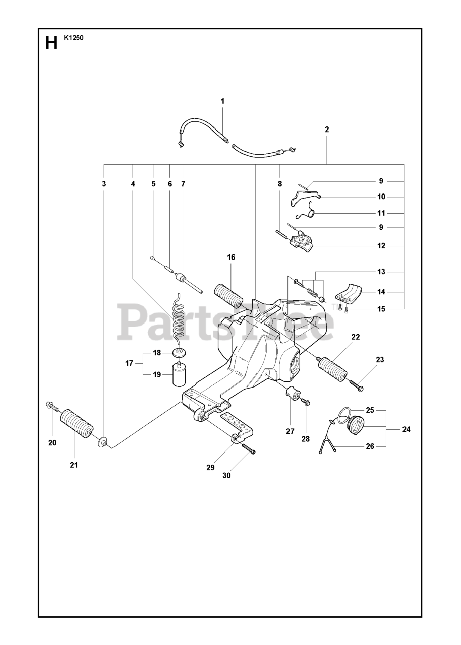 Husqvarna K 1250 - Husqvarna Cut-Off Saw (2008-01) FUEL TANK & HANDLE ...
