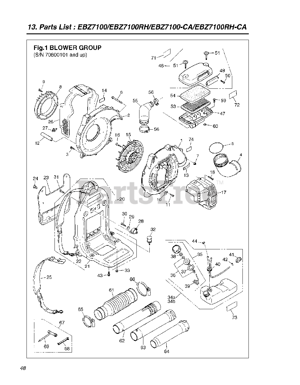RedMax EBZ 7100 - RedMax Backpack Blower (SN: 70800101 & Above) FRAME ...
