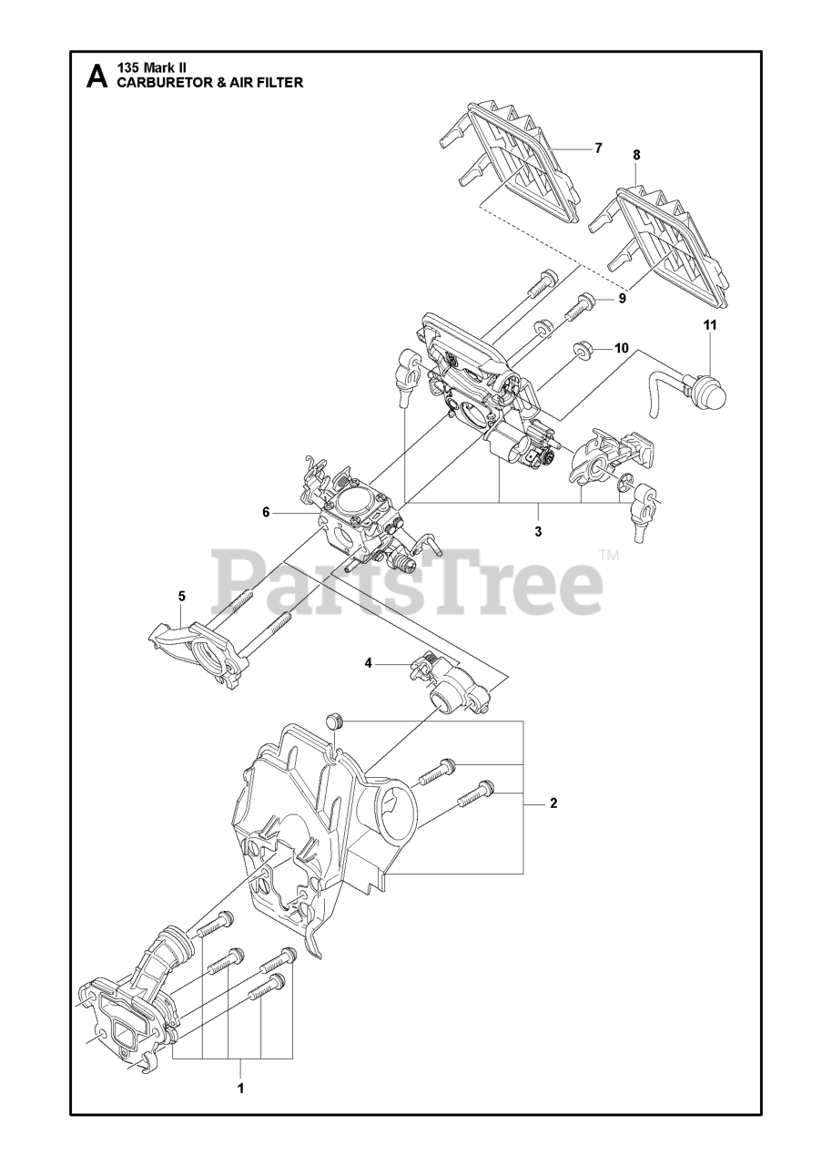 Husqvarna 135 Mark II - Husqvarna Chainsaw CARBURETOR & AIR FILTER ...