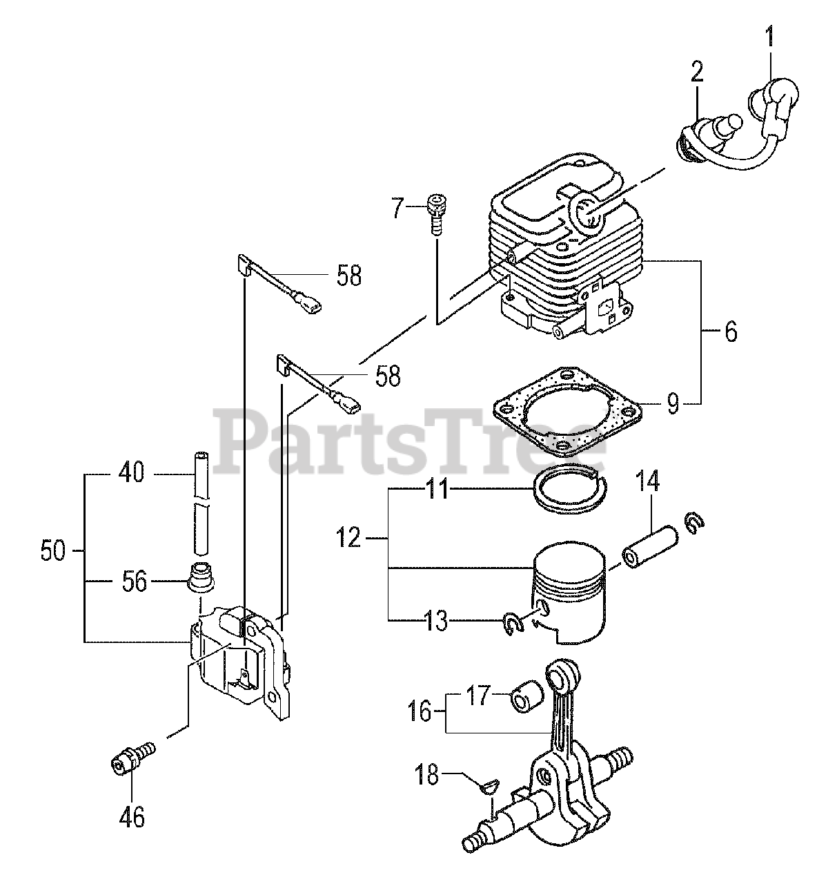Tanaka TBC-230B - Tanaka String Trimmer Cylinder, Piston, Crankshaft ...