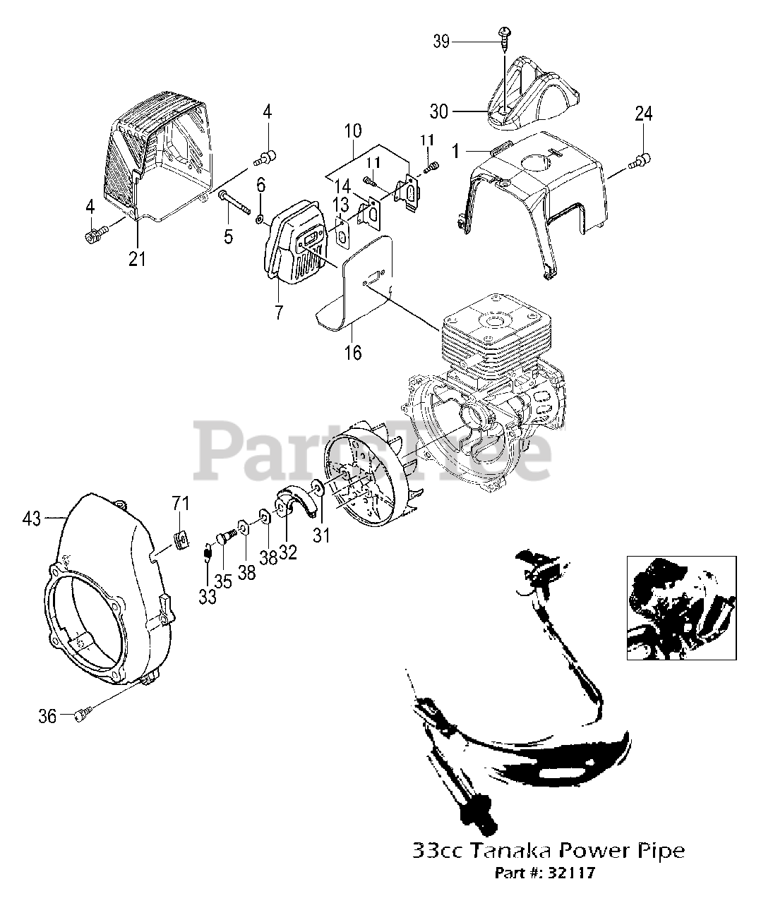 Tanaka PB-SE833 - Tanaka Bladez Moby 33cc PowerBoard Clutch, Muffler ...