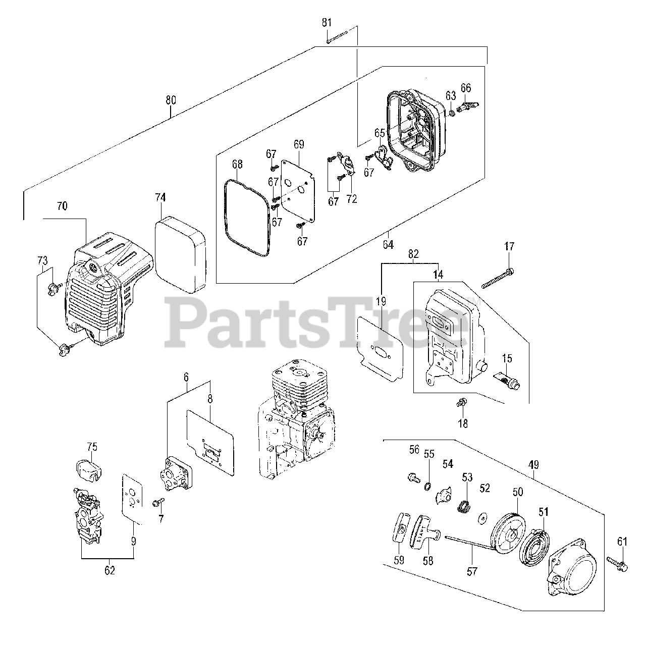 Tanaka TBL-7800R - Tanaka Backpack Blower Carburetor, Starter & Muffler ...