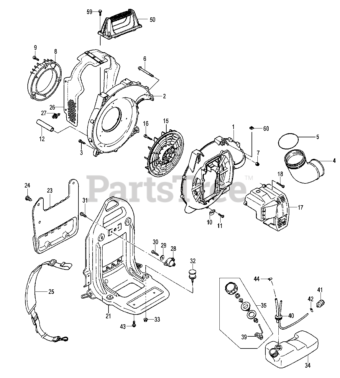 Tanaka TBL-7800R - Tanaka Backpack Blower Fuel Tank & Frame Parts ...