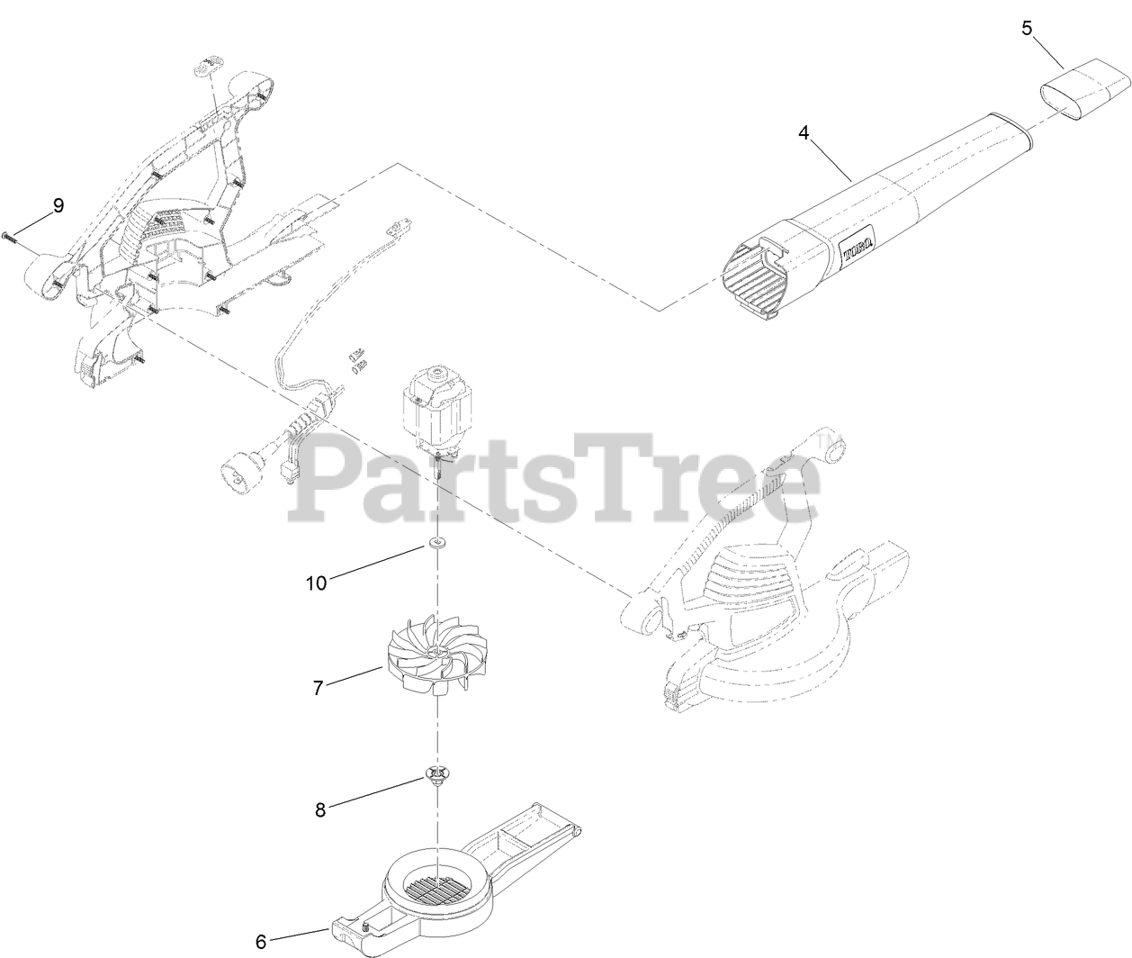 Toro 51618 - Toro Super Blower Vacuum (SN: 314000001 - 314999999) (2014) IMPELLER AND TUBE ...