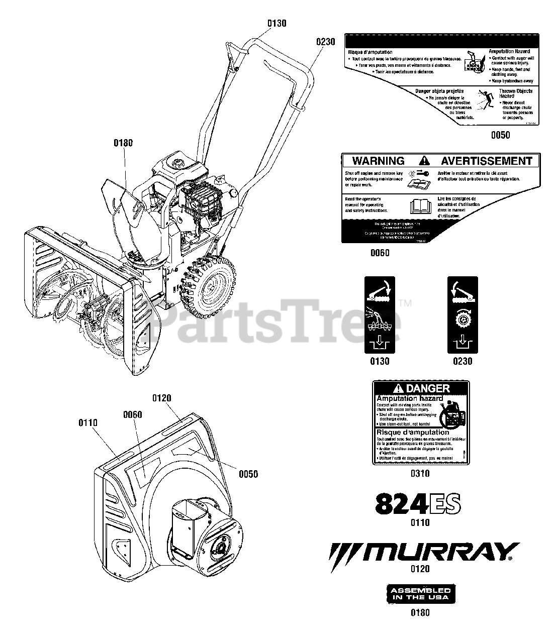 Murray 824 ES (1696267-00) - Murray 24" Snow Thrower, 8hp (2012) Decals ...