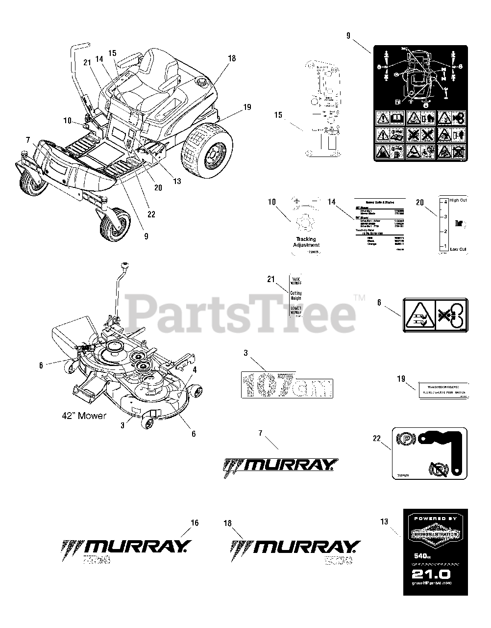 Murray 7800629 (E 20 M 42) - Murray 42" Zero-Turn Mower, 20hp Briggs ...