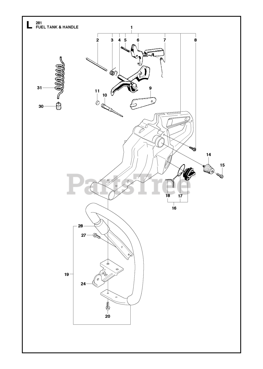 Husqvarna 281 XP - Husqvarna Chainsaw FUEL TANK & HANDLE Parts Lookup ...